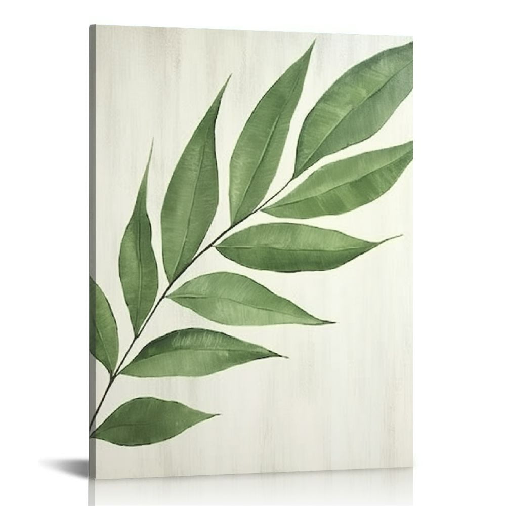 Nawypu Green Leaves Prints Wall Art: Rustic Wooden Background Palm Tree ...