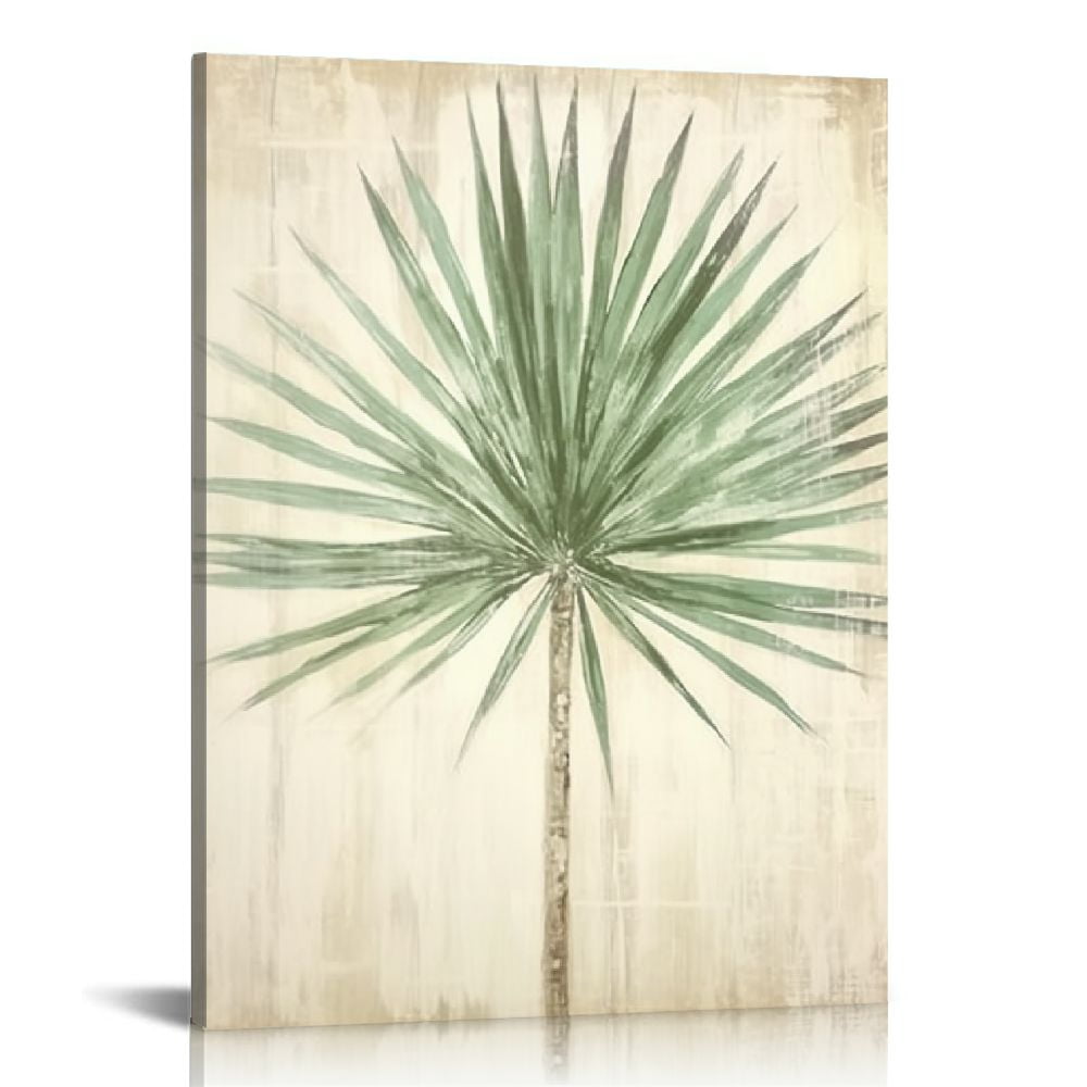 Nawypu Green Leaves Prints Wall Art: Rustic Wooden Background Palm Tree ...