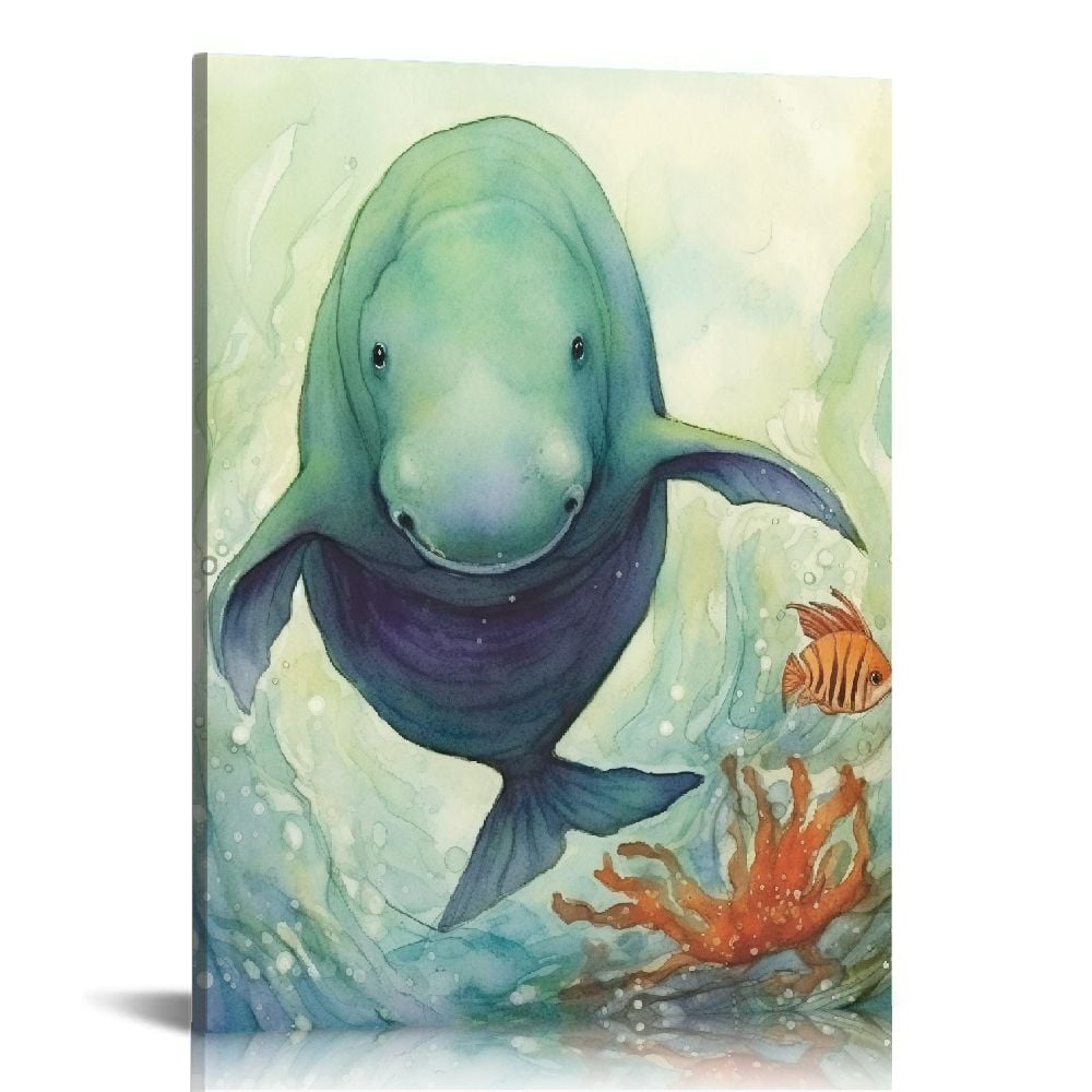 Nawypu Green Manatee Underwater Canvas Wall Art - Walmart.com