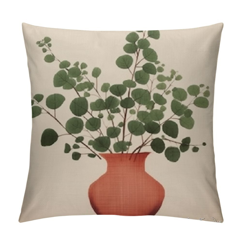 JEUXUS Green Plant Throw Pillow Cover Watercolor Potted Plants Spring ...