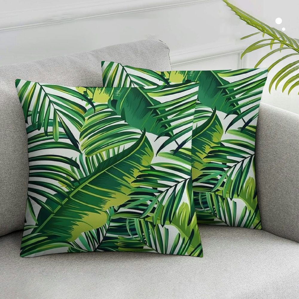 Nawypu Green Tropical Leaves Throw Pillow Covers Set Of 2 Summer Palm
