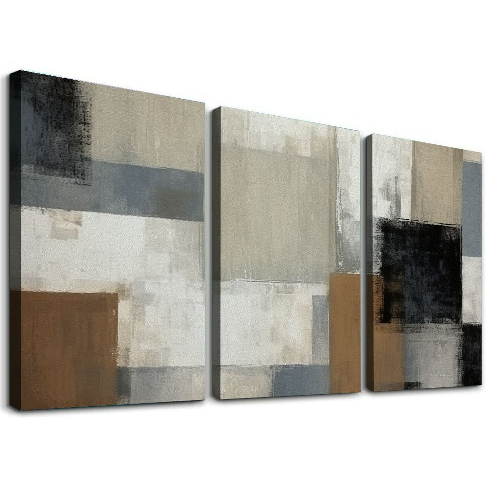 Nawypu Grey, beige and white abstract wall art landscape 12''x16''X3 ...
