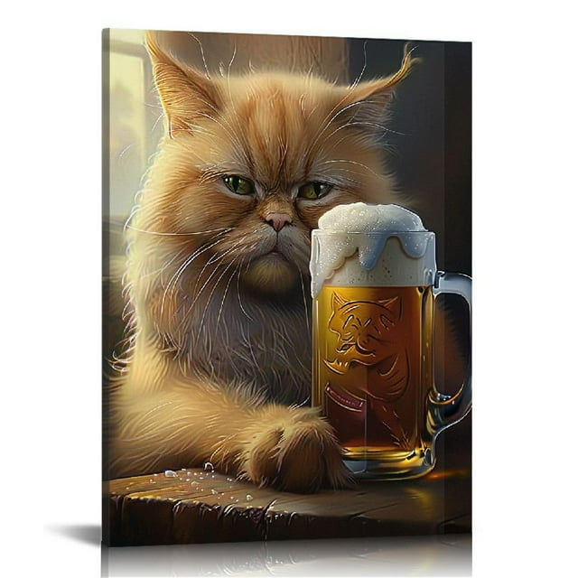 Awypu Grumpy Ginger Cat With Beer at the Bar Bar or Pub and Room Decor ...