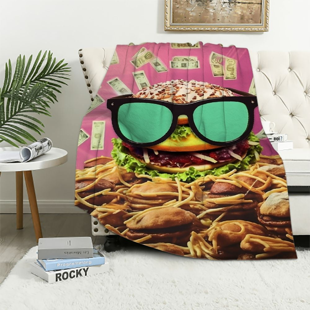 Nawypu Hamburger Throw Blanket, Custom Funny Burger Pattern Blankets ...