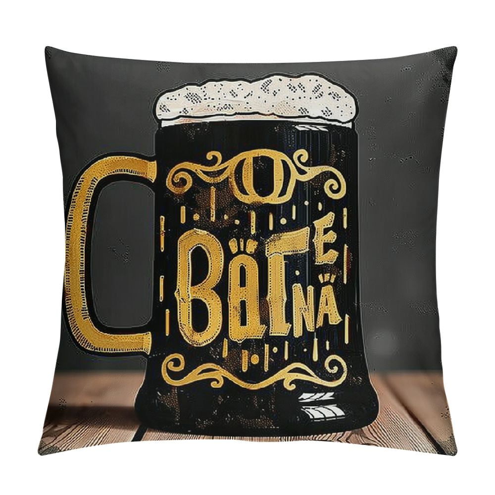Awypu Hand Draw Beer Pillow Cover Retro Full Glass Beer Throw Pillow ...
