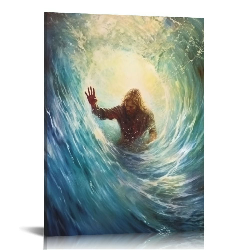 Nawypu Hand of Jesus Under Water Teal Blue Print on Canvas Wall Art for ...