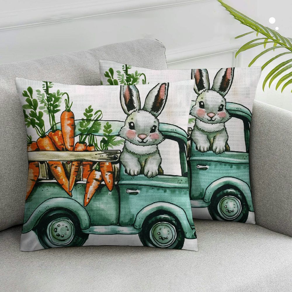 TIAOTIAOHOU Happy Easter Bunny Carrot Pillow Covers Spring Truck Throw ...