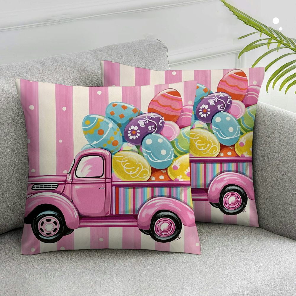 Nawypu Happy Easter Pillow Covers, Bunny Kisses Easter Wishes Rabbits ...