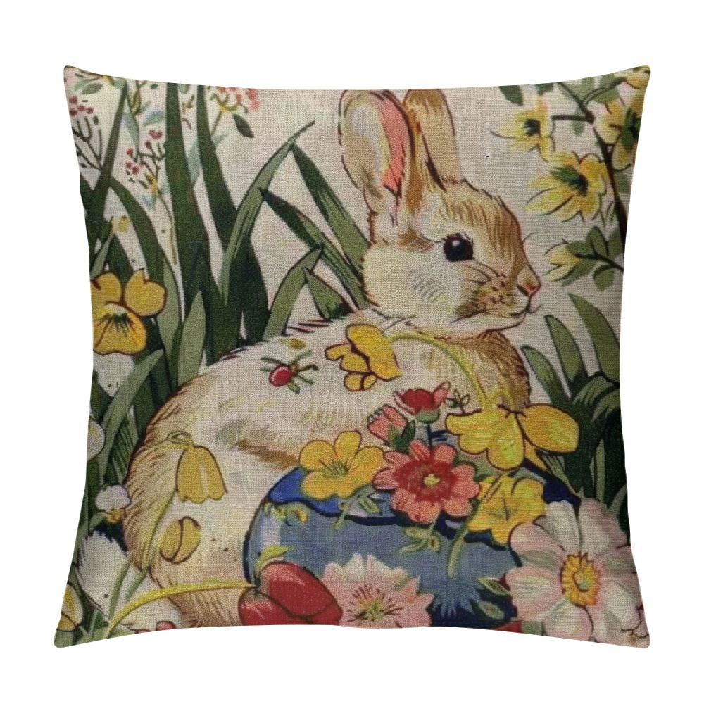 Nawypu Happy Easter Pillow Covers Farmhouse Welcome Easter Egg Rabbit ...