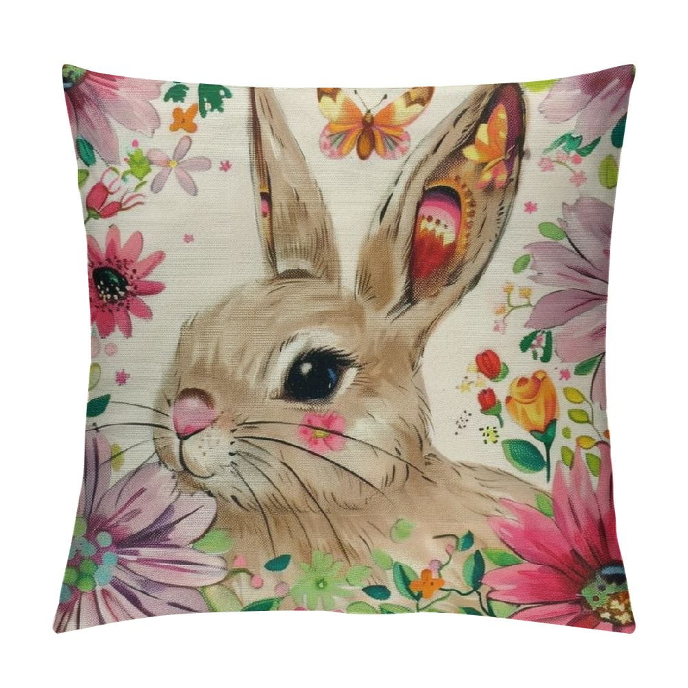 Nawypu Happy Easter Pillow Covers Hunny Bunny Easter Eggs Floral Rabbit ...