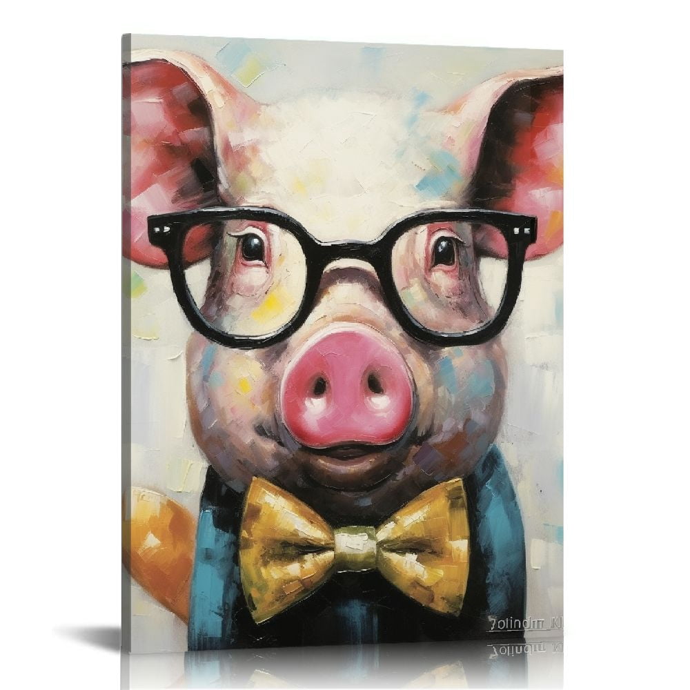 Awypu Happy Pig for Living Room Huge Size Canvas Wall Art Painted Ready ...