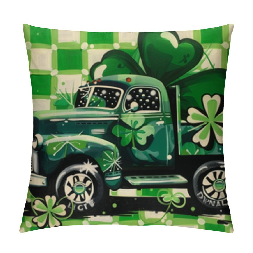 Nawypu Happy St. Patrick's Day Pillow Covers Green White Black Buffalo ...