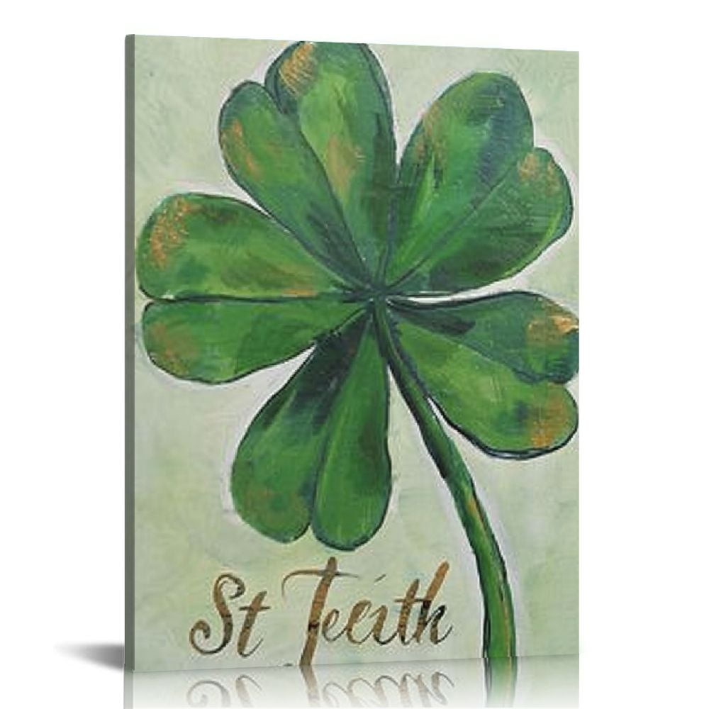 Nawypu Happy St Patricks Day Print, Four Leaf Clover Art Poster Canvas ...