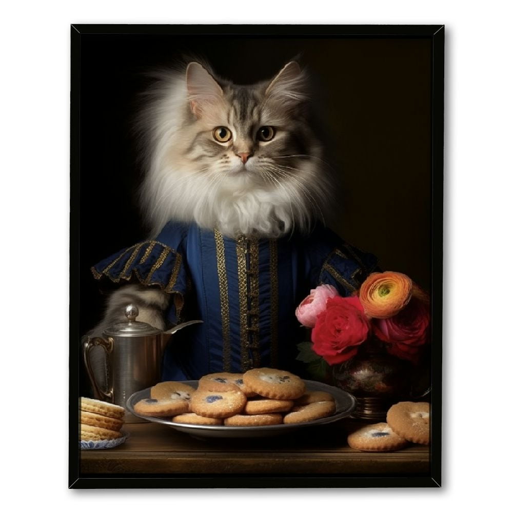 Nawypu Happy cat with pancakes, Sunday morning art, tabby cat wall art ...