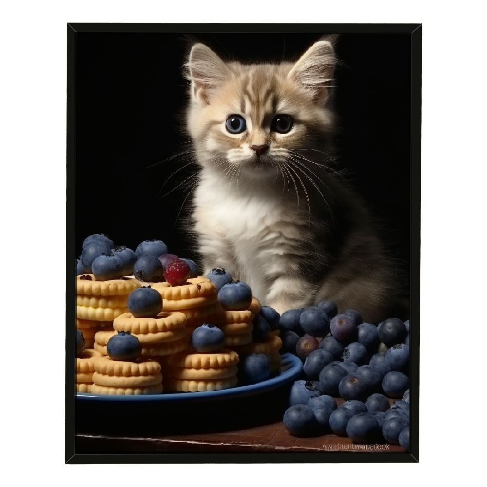 Nawypu Happy cat with pancakes, Sunday morning art, tabby cat wall art ...