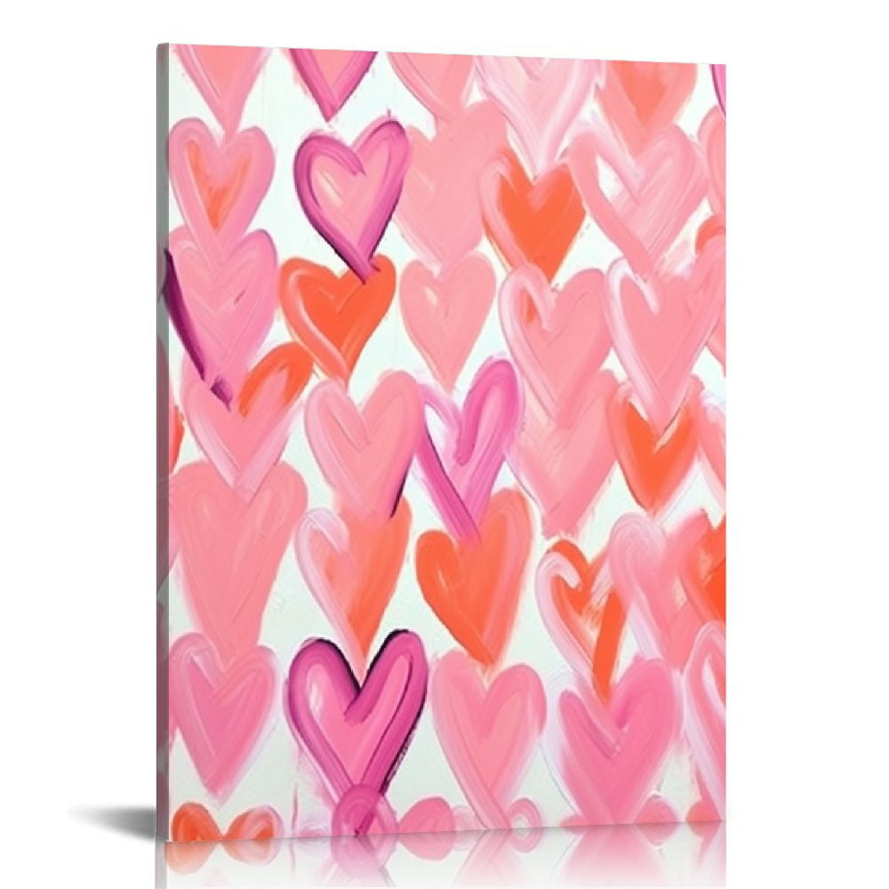 Nawypu Heart Wall Art Bright Pink Canvas Wall Decor Preppy Trendy Wall ...
