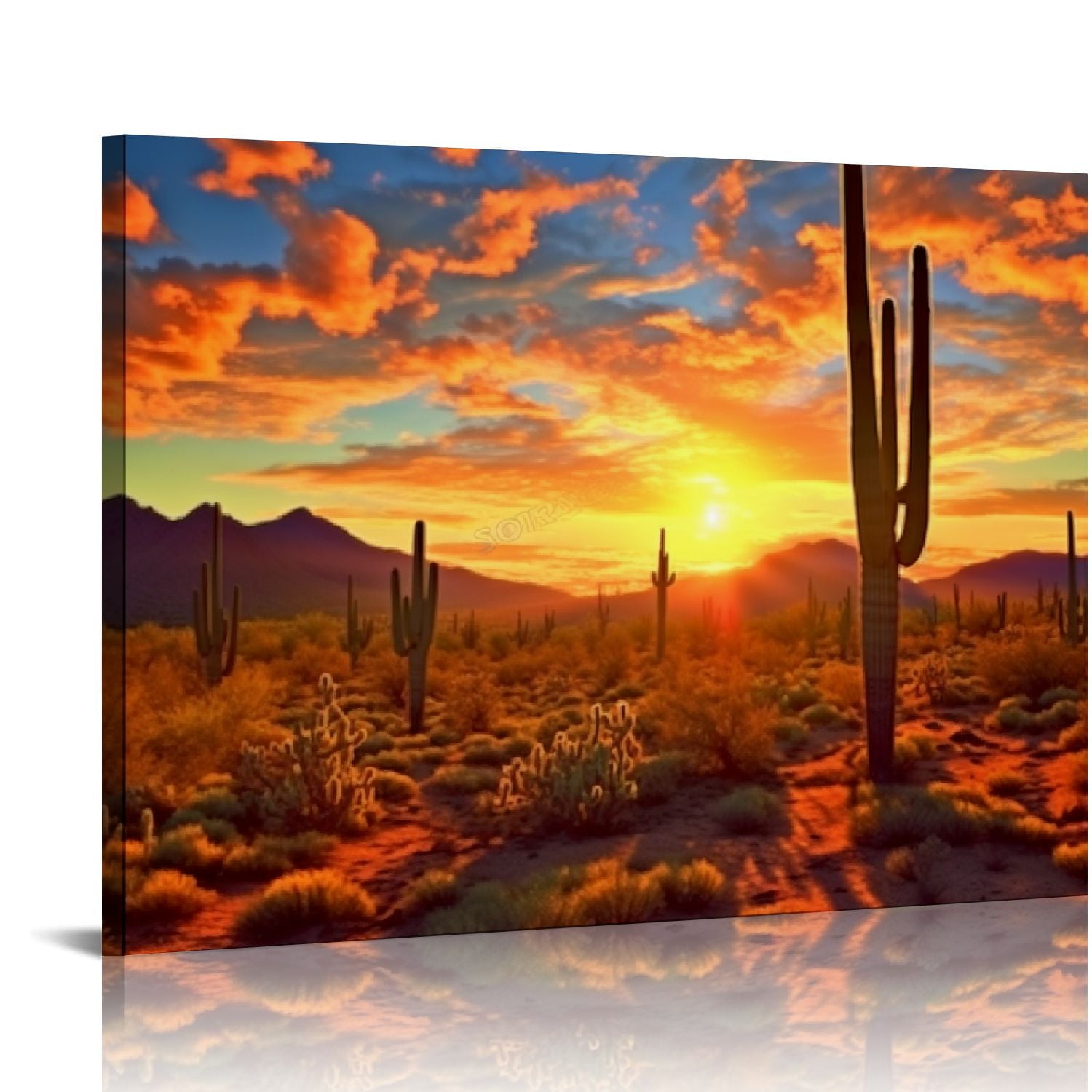 Nawypu Hello Artwork Canvas Wall Art Saguaros in Sonoran Desert Over Sunset The Picture North ...
