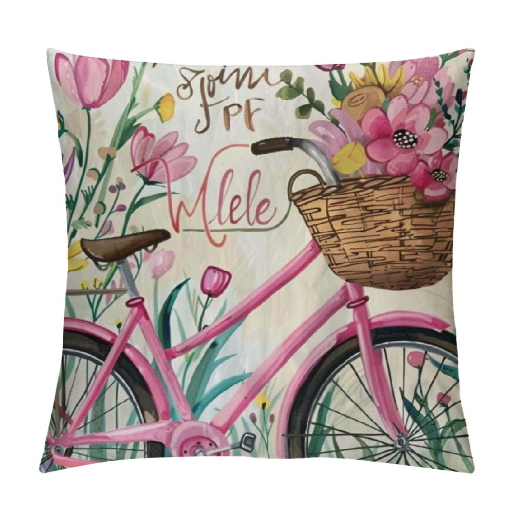 Nawypu Hello Spring Tulip Flower Bike Decorative Throw Pillow Covers ...