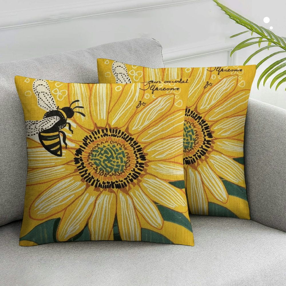 Nawypu Hello Sunshine Pillow Covers Summer Sunflower Bee Farmhouse ...