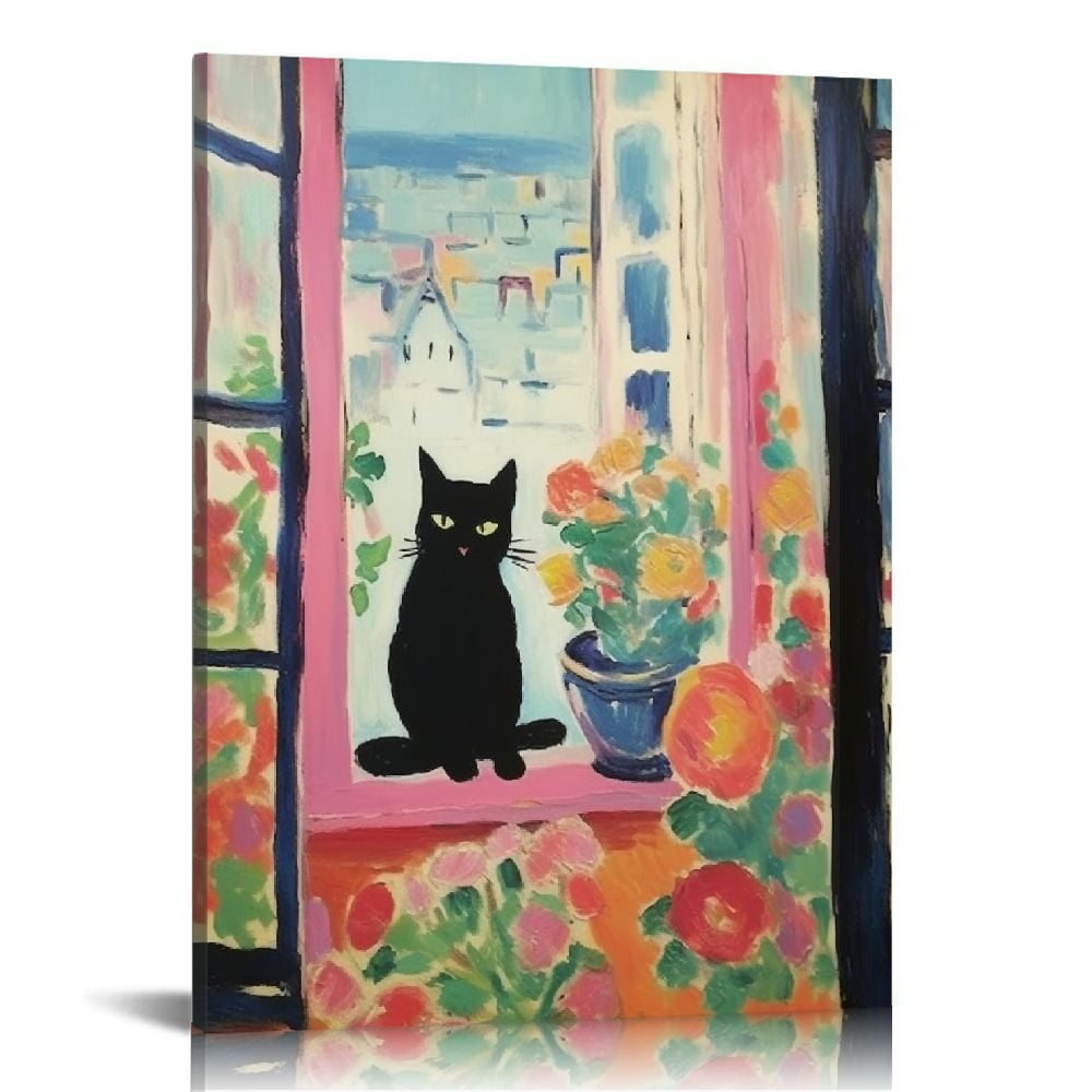 Nawypu Henri Matisse on Canvas Wall Art Matisse Famous Open Window Black Cat Poster Funny Cat ...