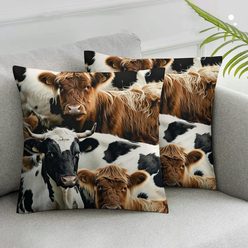 Jiayy Highland Cattle Decorative Pillow Cover,Farmhouse Animal Skin ...