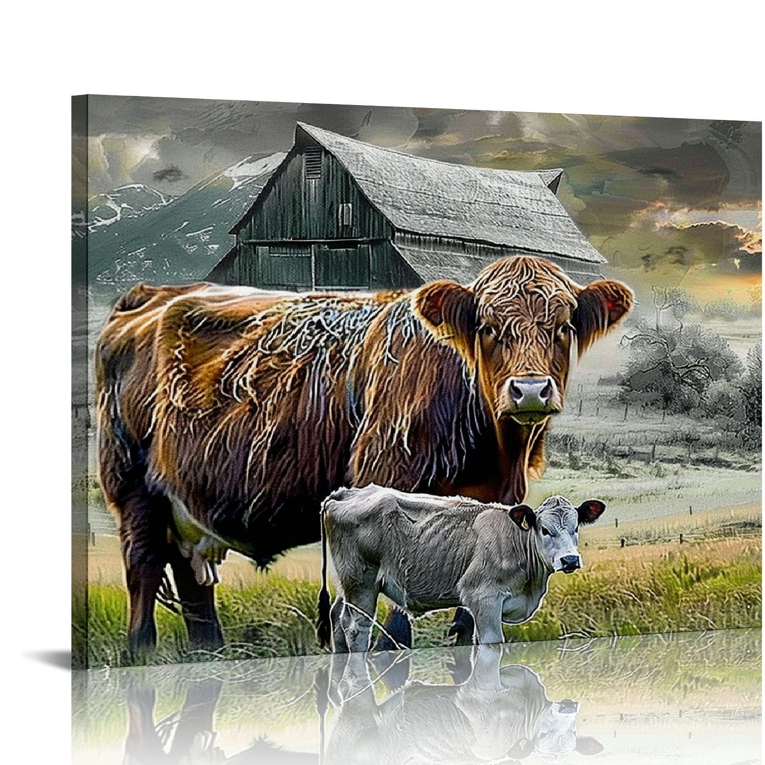 Nawypu Highland Cattle Wall Art with Long Horns Picture – Highland Cow ...