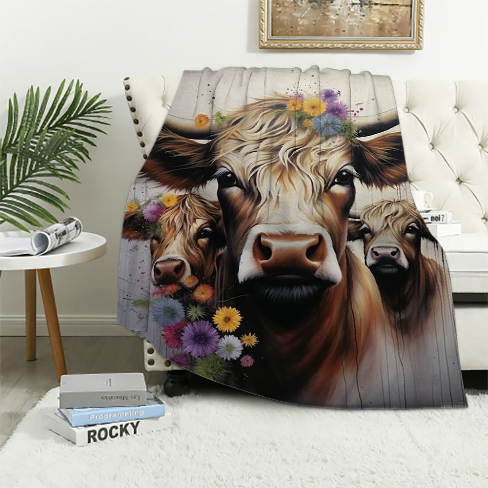 Nawypu Highland Cow Blanket, Cute Highland Cow Family Flannel Throw ...