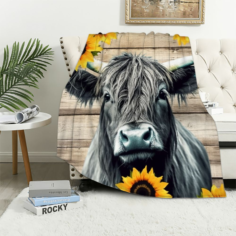 Nawypu Highland Cow Blanket Sunflower Cow Pattern Flannel Throw Blanket ...
