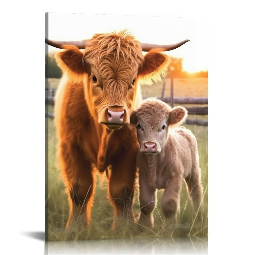Nawypu Highland Cow Canvas Wall Art - Animal Print Pictures Highland ...