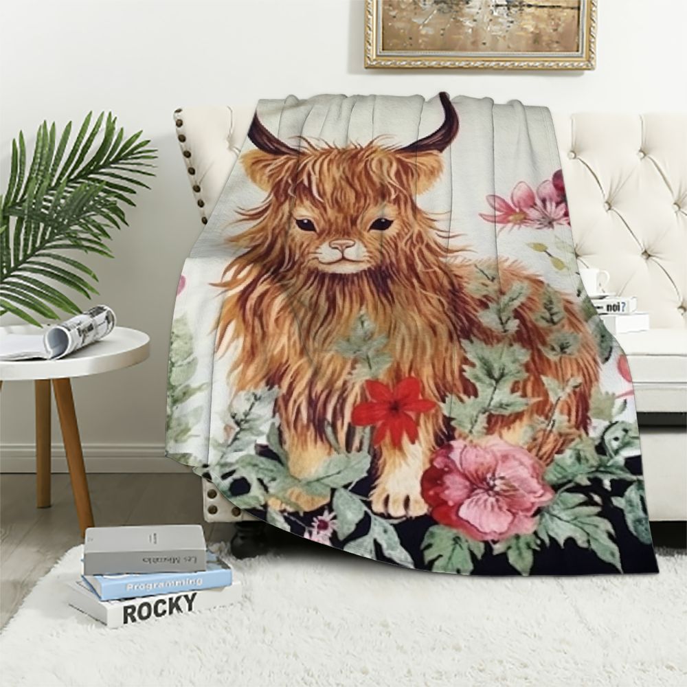 ONETECH Highland Cow Print Blanket: Soft & Cozy Flannel Throw Blanket ...