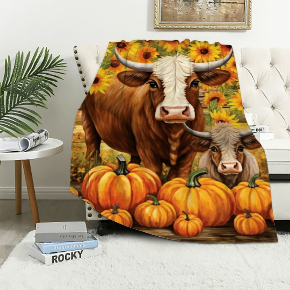 Nawypu Highland Cow Print Blanket, Sunflower Cow Gifts for Women Throw ...