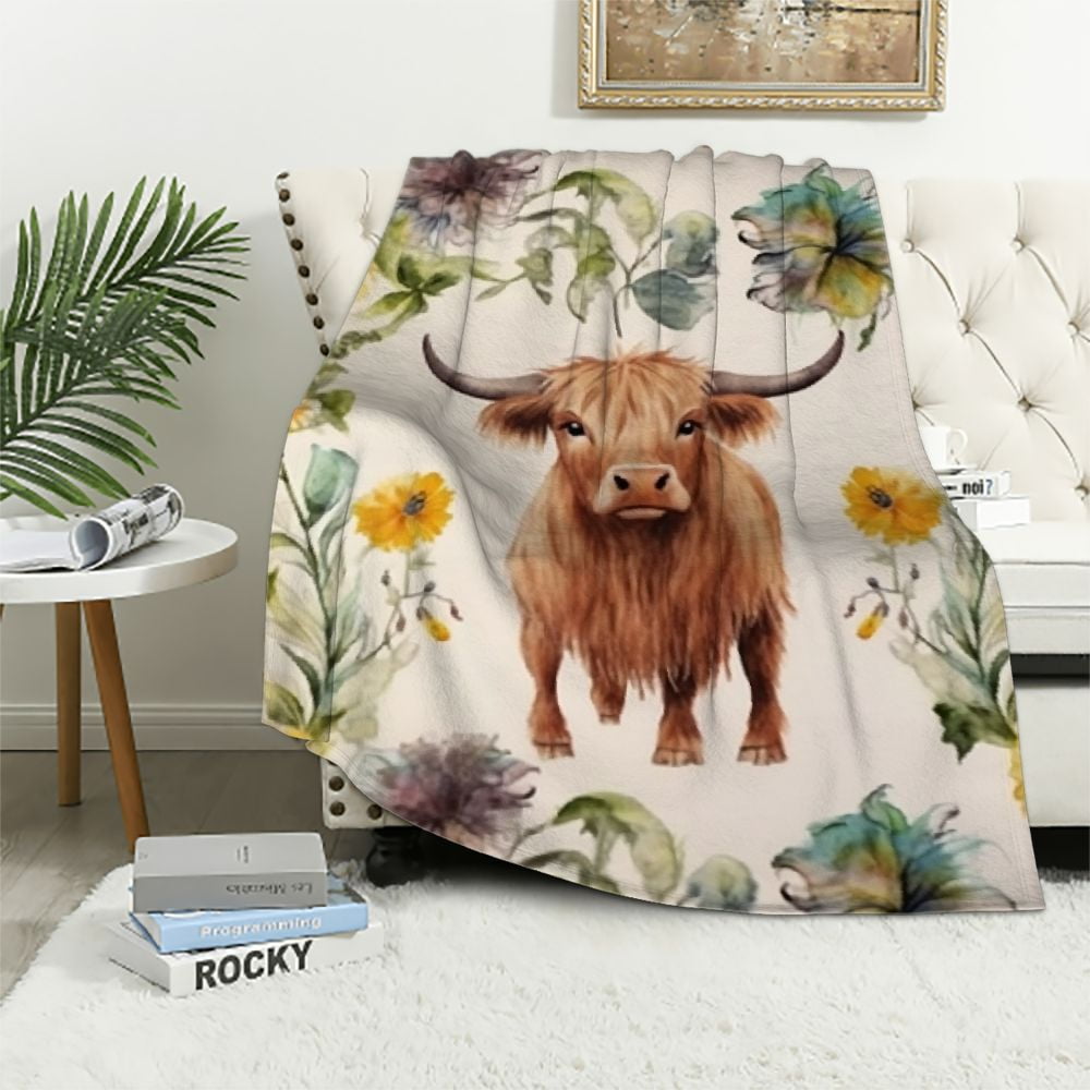 Nawypu Highland Cow Sunflower Blanket Girls Gift, Western Farm Animal ...