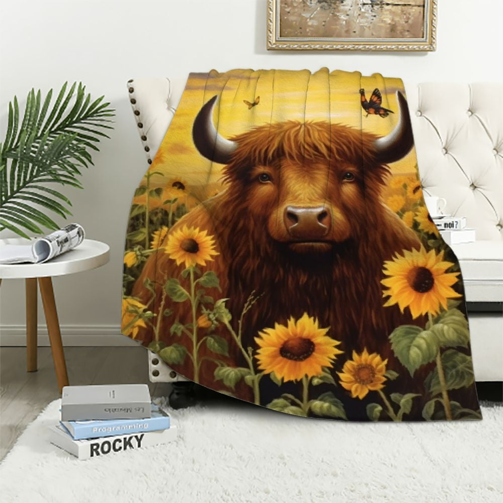 Nawypu Highland Cow and Sunflowers Blanket, Beautiful Highland Cow ...
