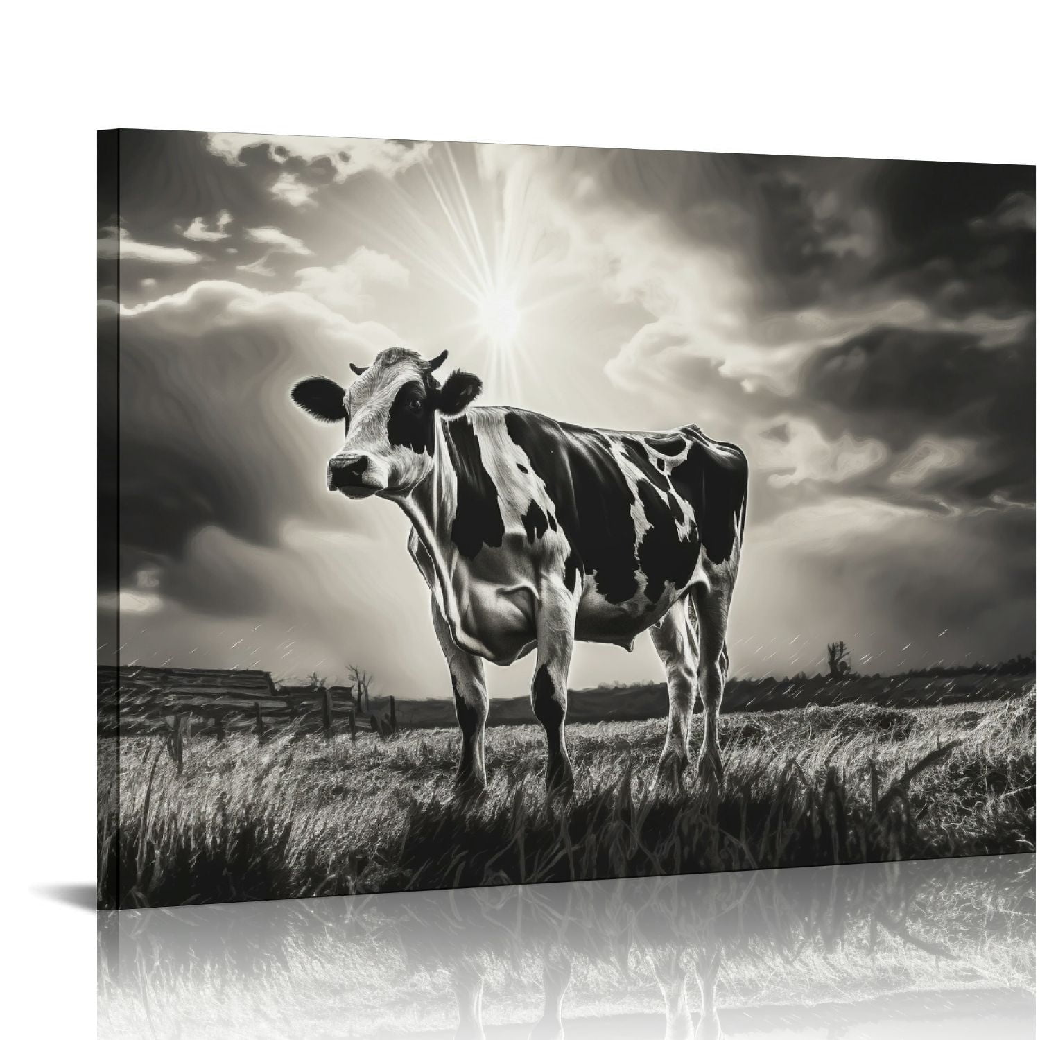 Nawypu Highland Cow Wall Art Canvas Printings Black and White Animal ...