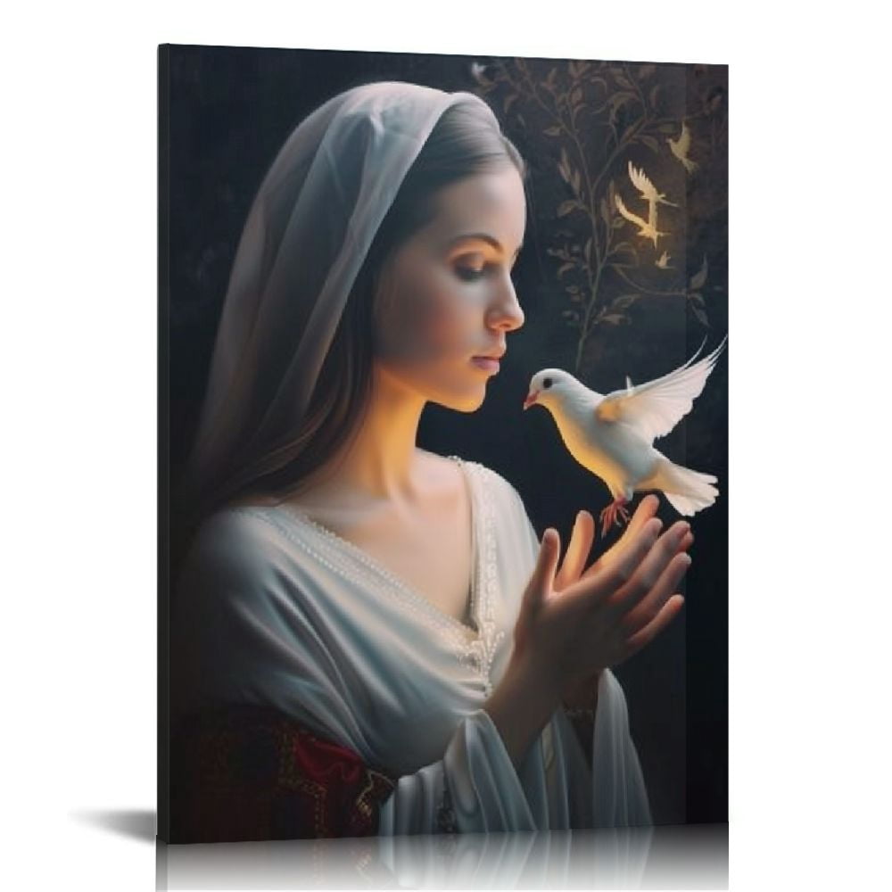 Nawypu Holy Spirit As A Woman Canvas Wall Art Doves And Moonlight ...