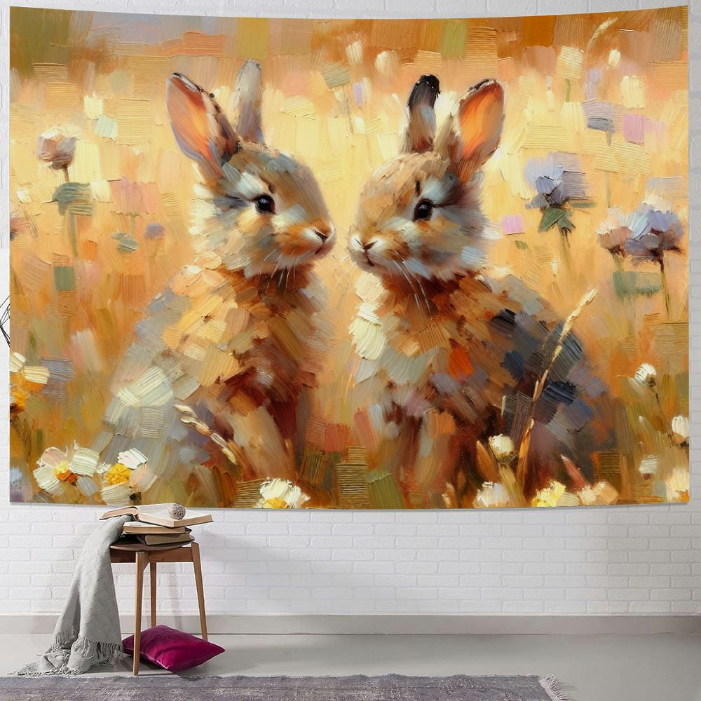 Nawypu Home Decor Abstract Rabbit Animal Spring Painting, Cute Bunny ...
