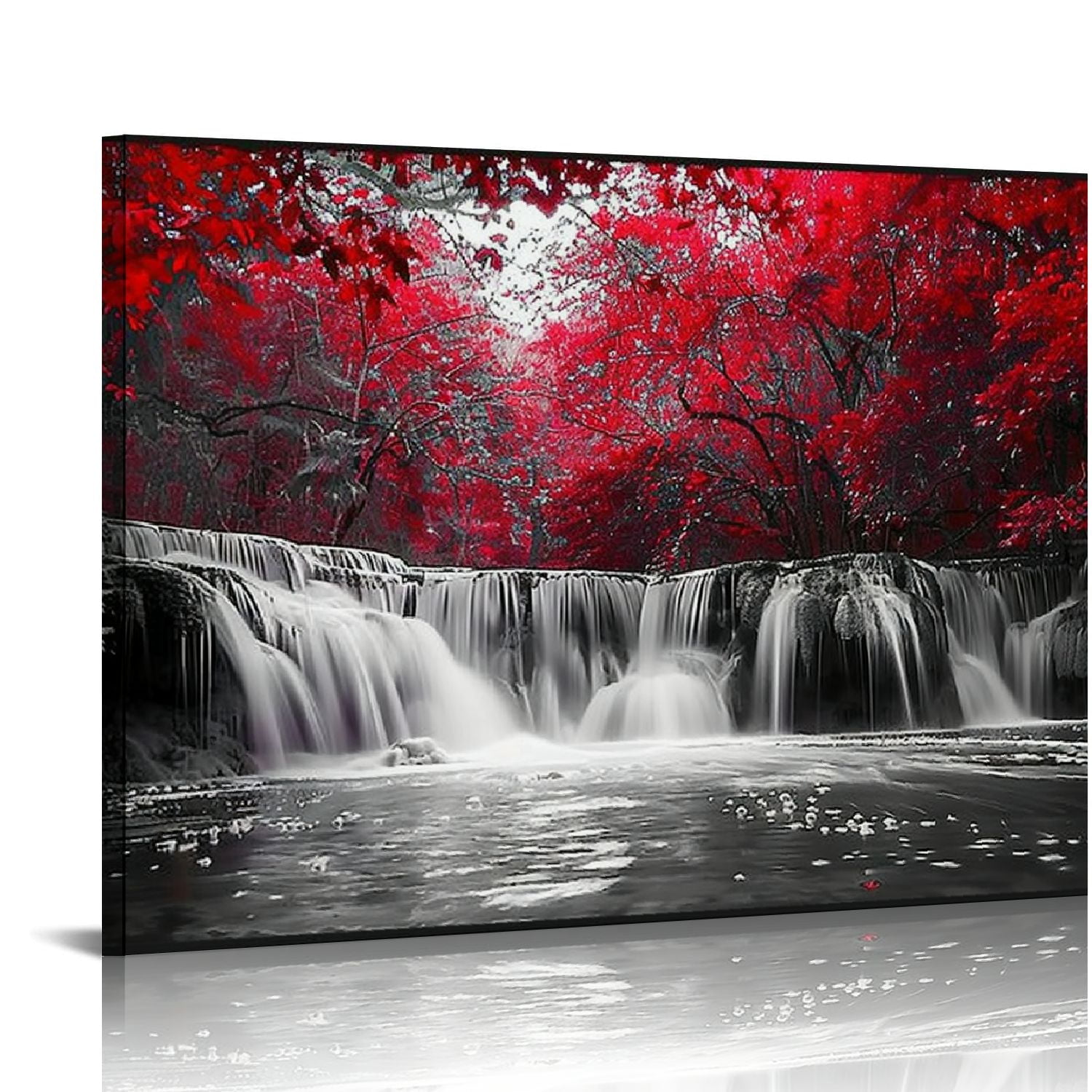 Nawypu Home Wall Art Décor of Wide Waterfall and Red Leaves,Maple ...