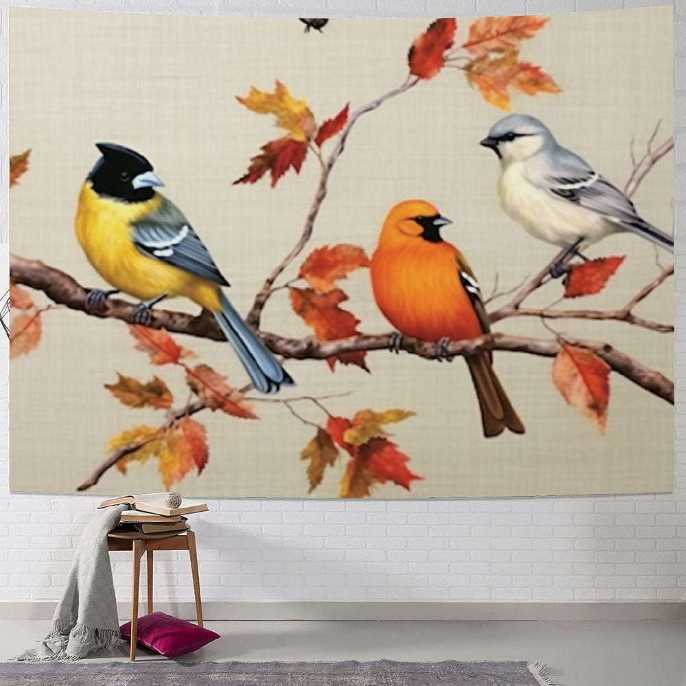 Nawypu Home Wall Tapestry Art Watercolor Animal Birds Stand On Maple ...