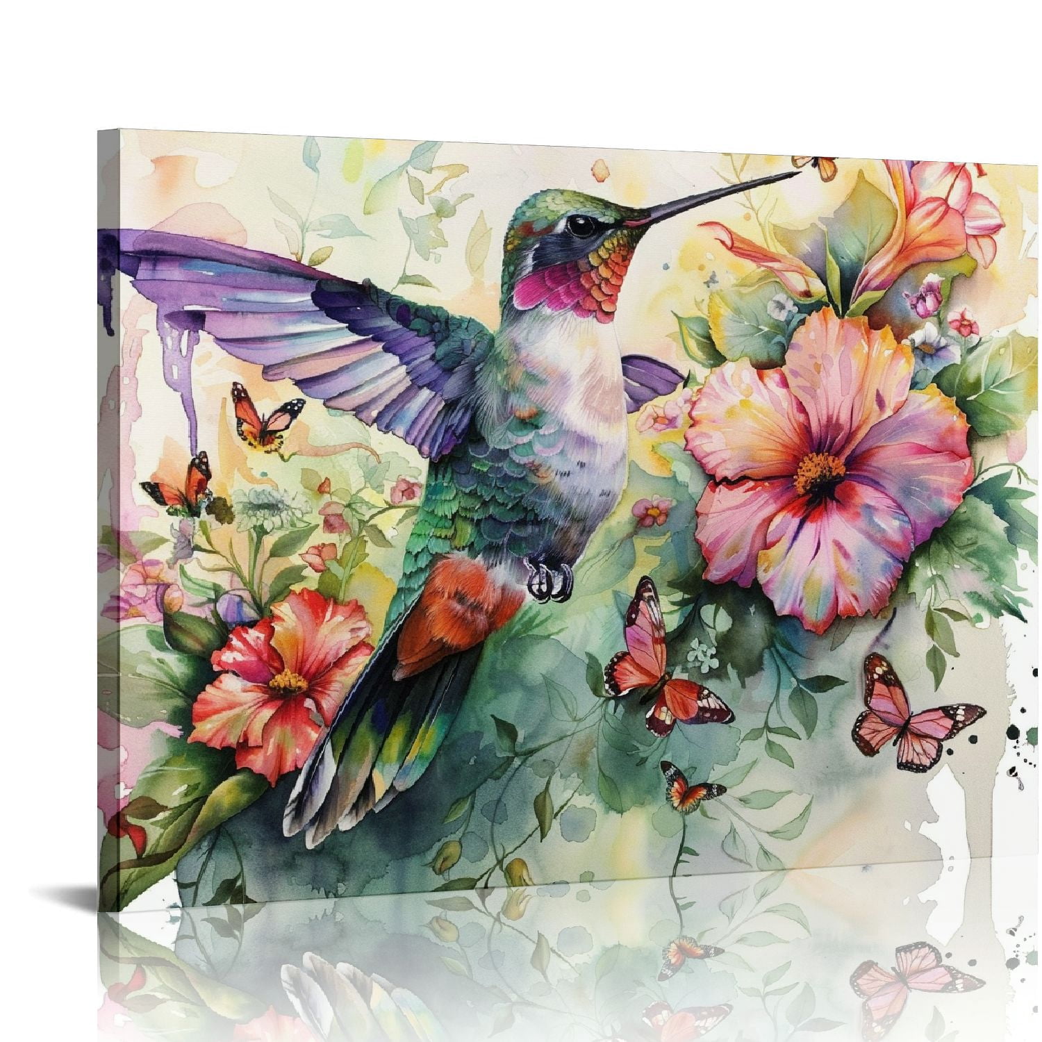 Nawypu Hummingbird Animal Canvas Wall Art，colorful Flower Bird Modern ...