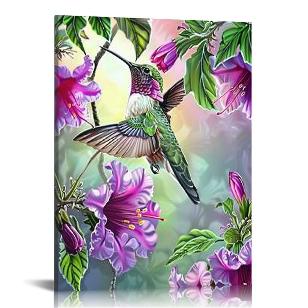 Nawypu Hummingbird and Brilliant Flowers Wall Art Canvas Prints Bird ...