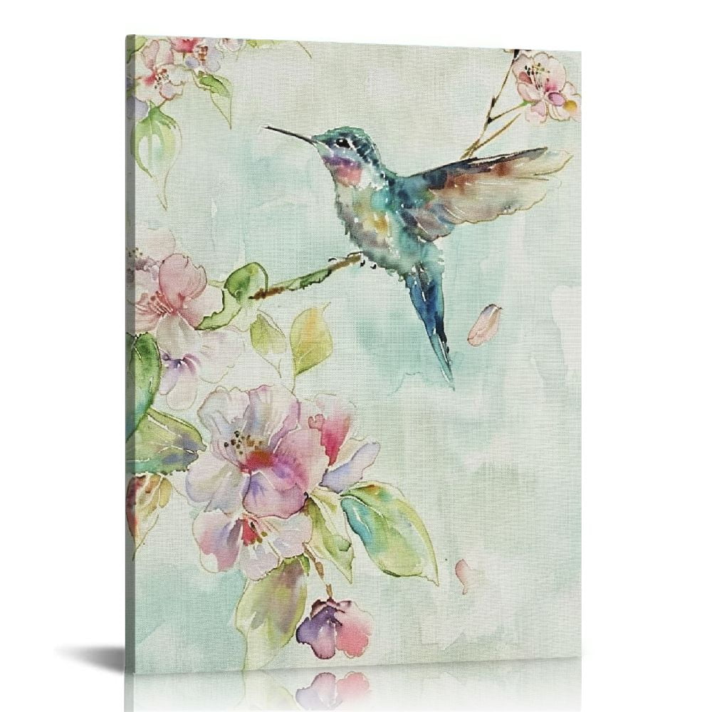 Nawypu Hummingbird II Bird Art Framed Colorful Floral Pictures Spring ...