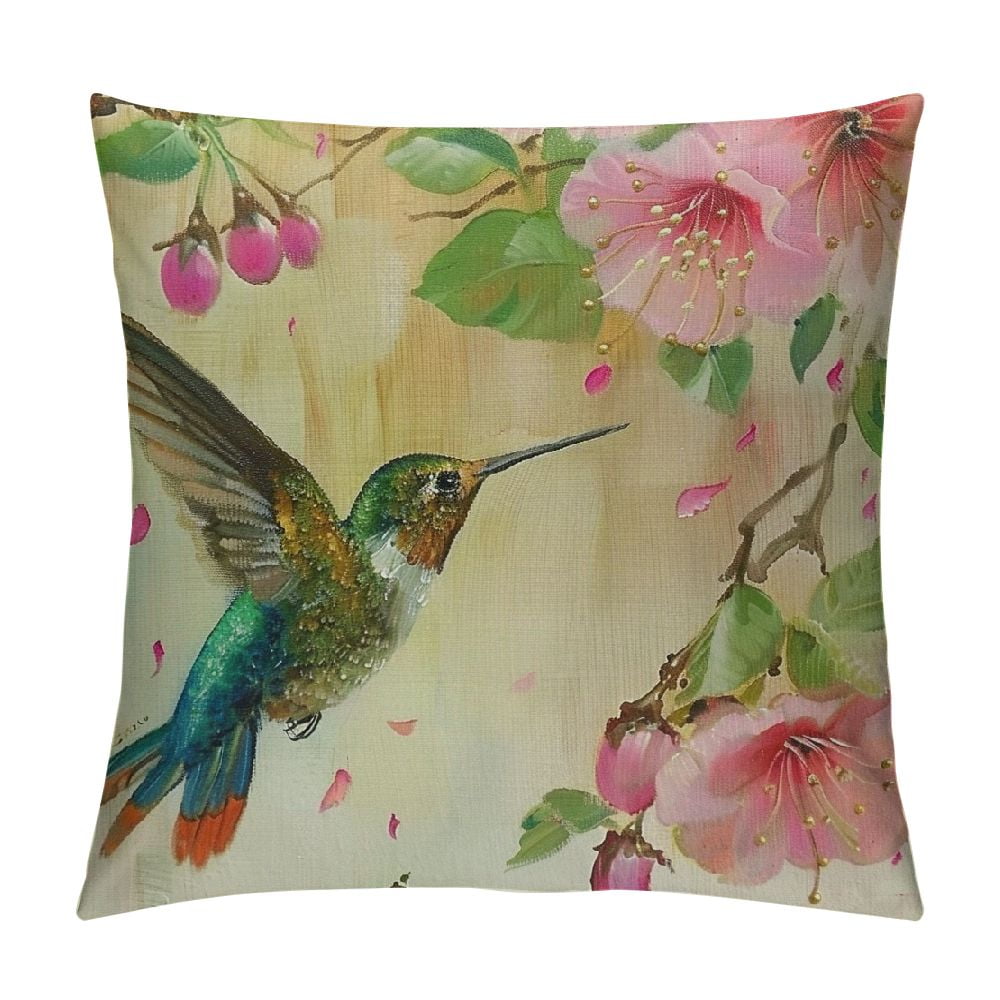 Nawypu Hummingbird Throw Pillow Cover Lovely Hummingbird and Pink ...