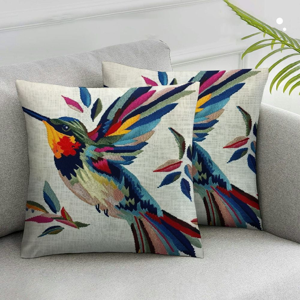 Jiayy Hummingbird Throw Pillow Cover Oil Painting Bird Watercolor ...