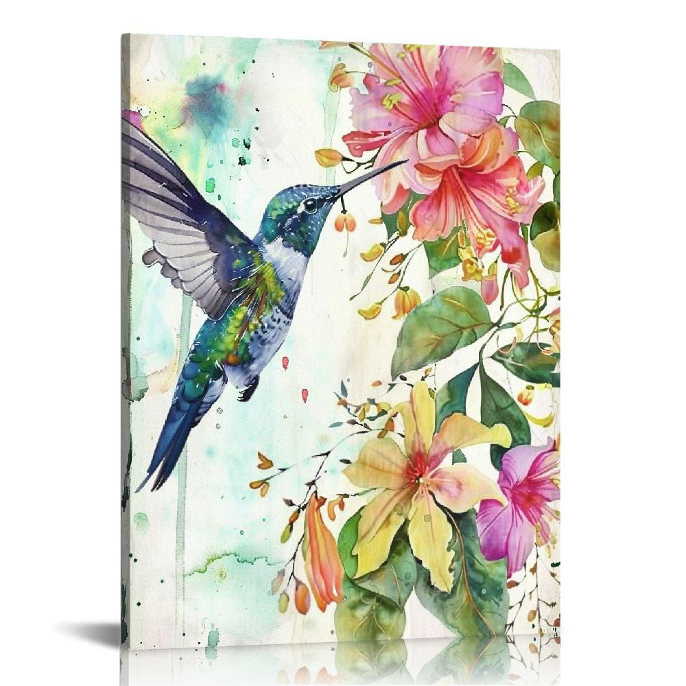 Nawypu Hummingbirds Wall Art - Pink Blue Green Country Floral Shabby ...