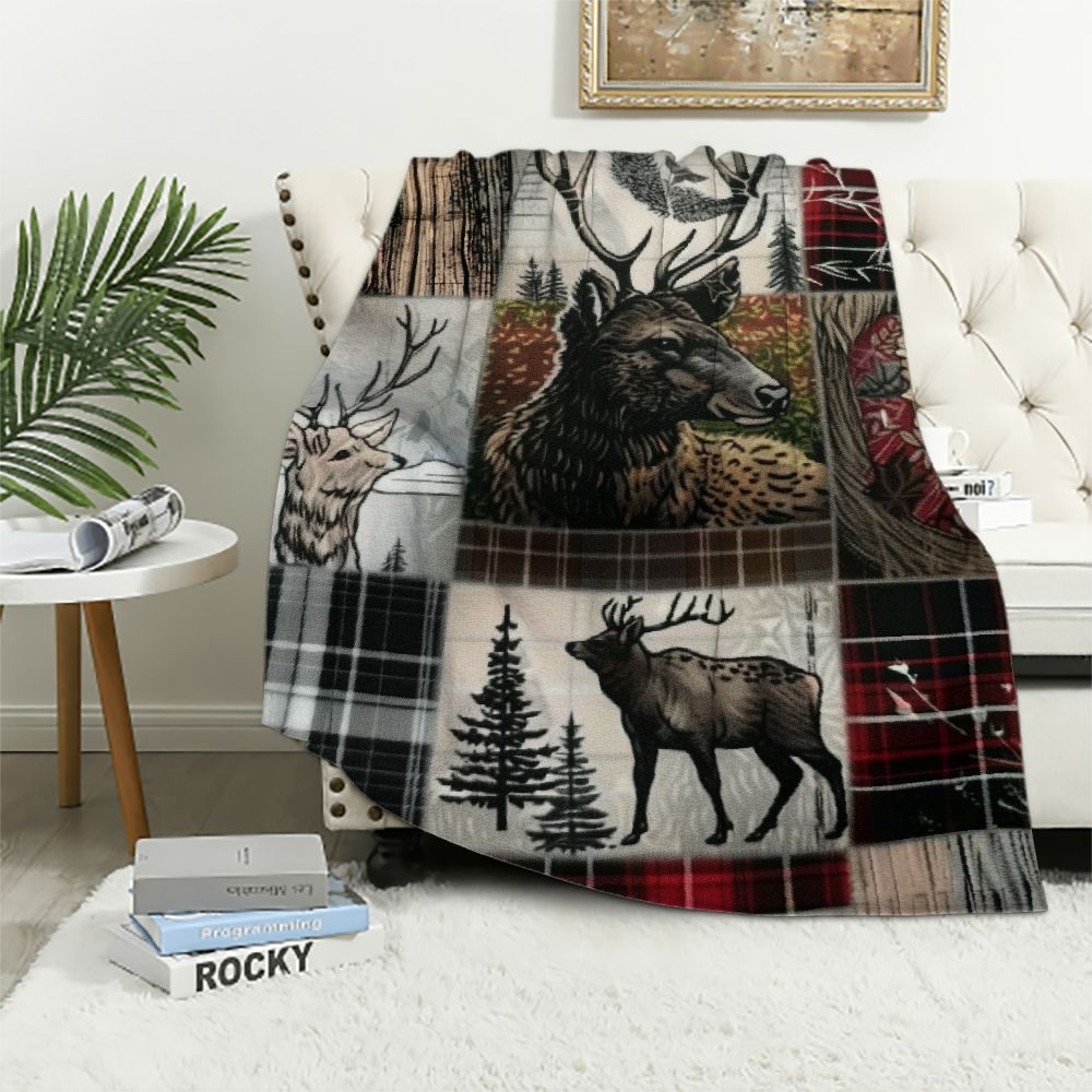 Nawypu Hunting Bear Throw Blanket, Buffalo Plaid Check Blanket for ...