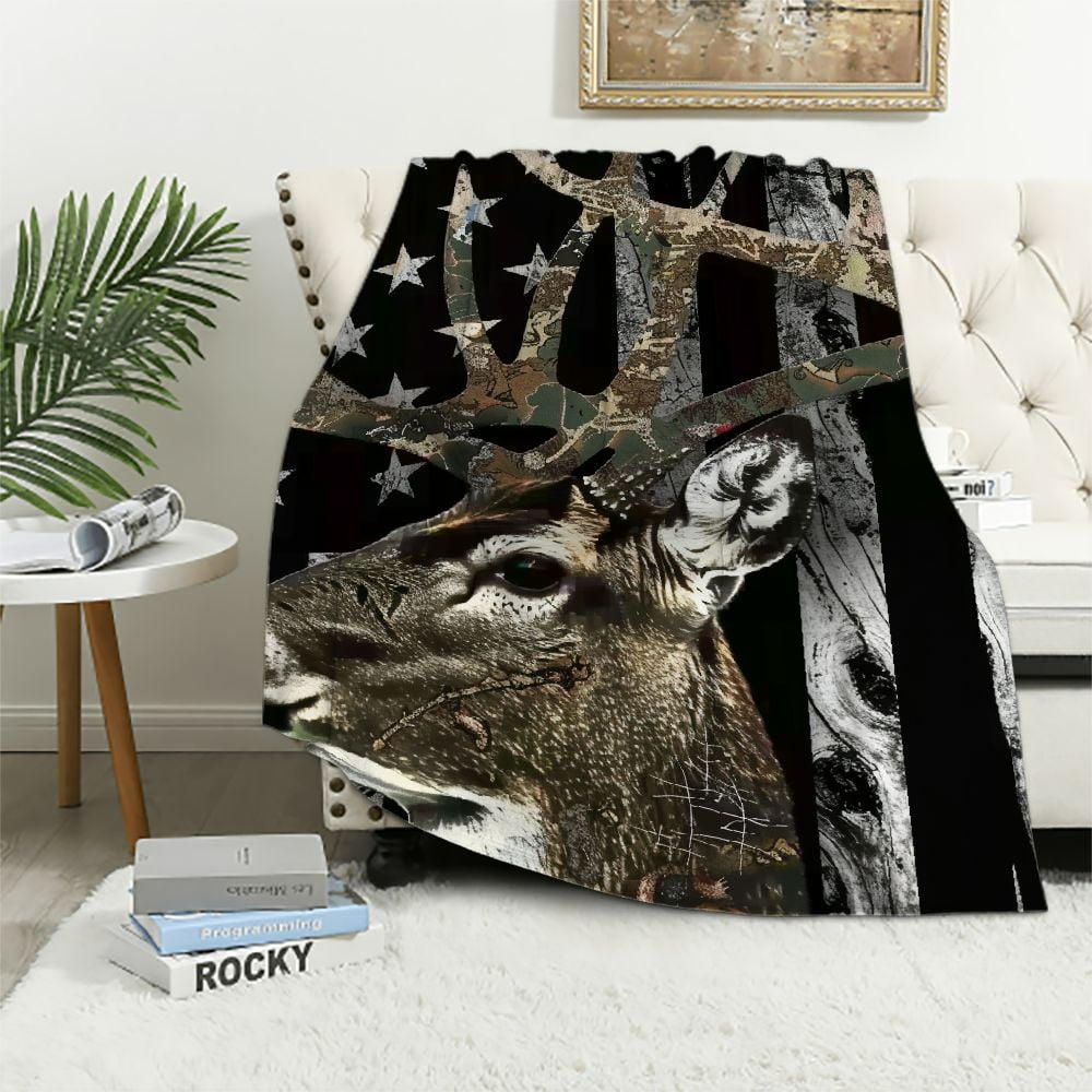 Nawypu Hunting Deer Blanket Bed Chair Decor,Western Decor USA National ...