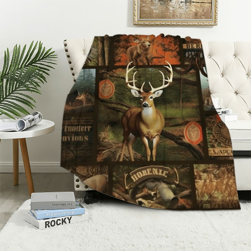 Nawypu Hunting Deer Blanket Soft Lightweight Camo Elk Flannel Blanket ...
