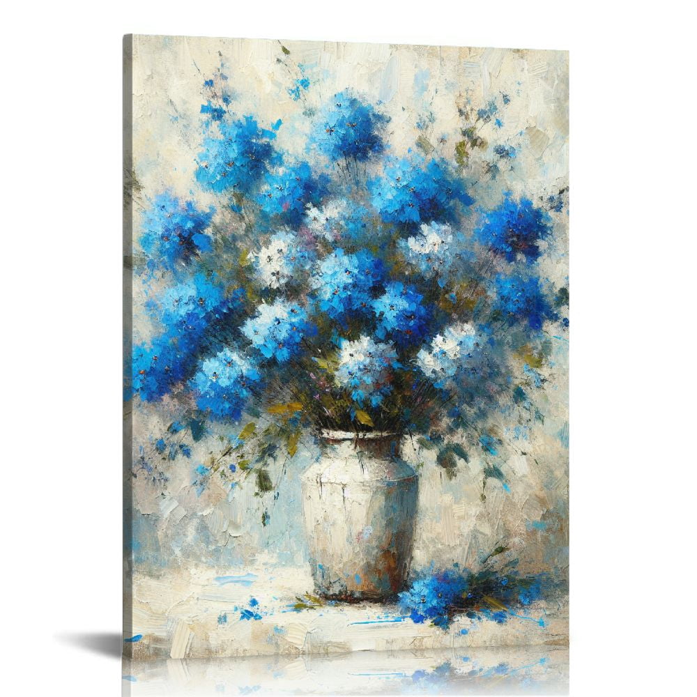Nawypu Hydrangeas Canvas Wall Art - Painted Large Blue Floral Paintings ...