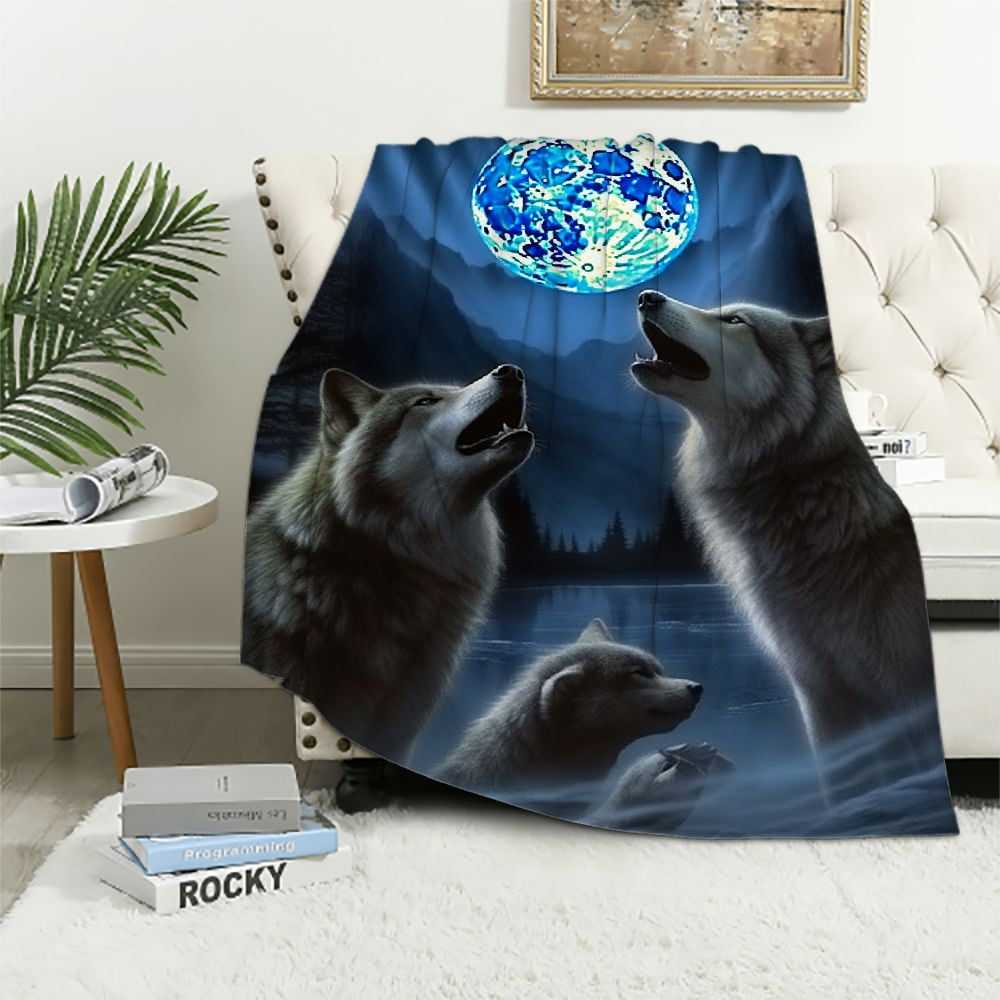 Nawypu II Howling Wolf Blanket for Bed, Wolf Throw Blanket for Men ...