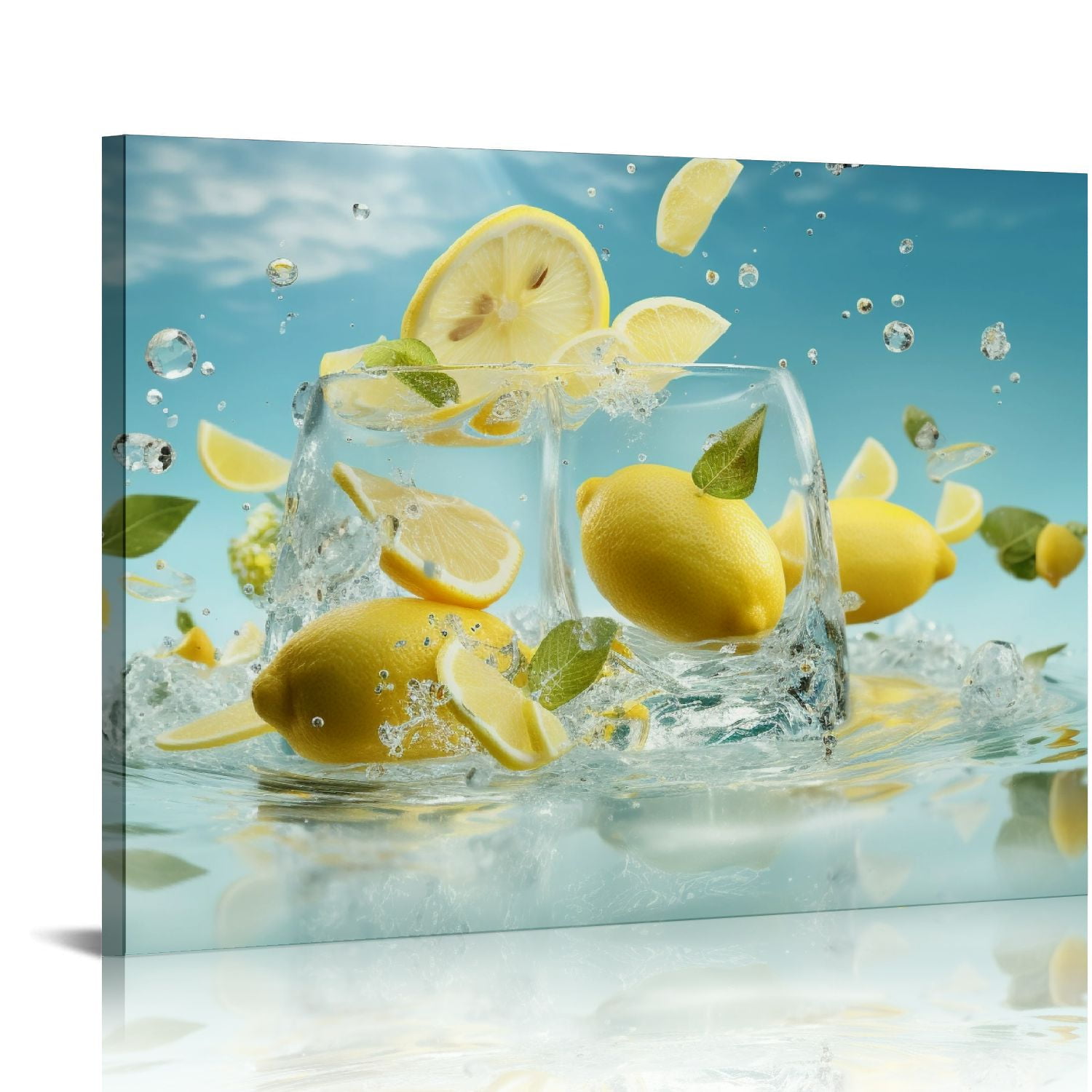 Nawypu Ice Cube Poster Wall Art Slice of Lemon in Water Isolated Light ...